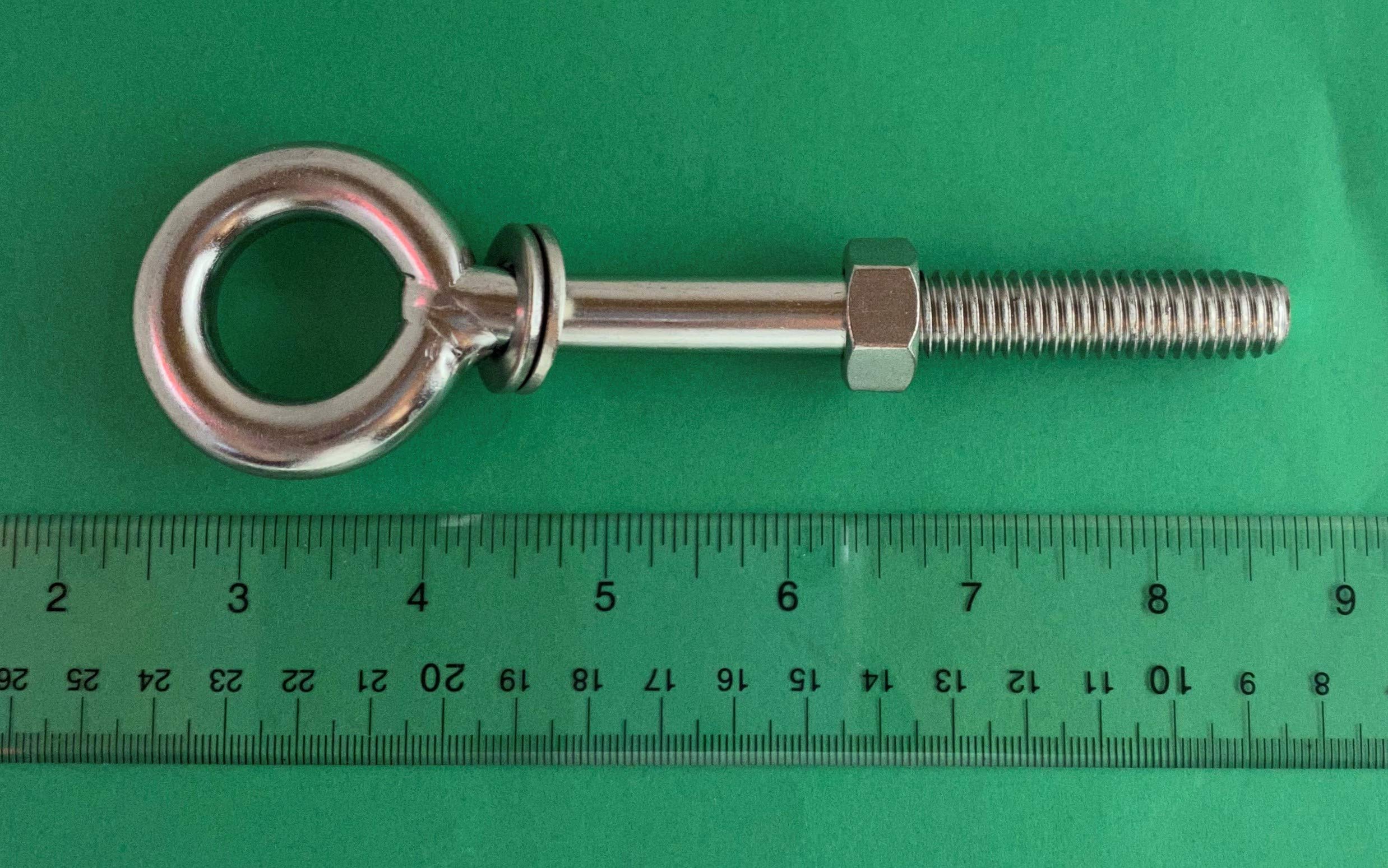 US STAINLESS 2 Pieces Stainless Steel 316 Eye Bolt 1/2" x 6" Whitworth Short Thread Marine Grade
