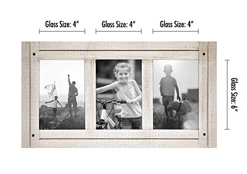 Americanflat 4x6 Triple Picture Frame in Aspen White - Distressed Wood Decorative Family Picture Frame with Polished Glass, Includes Hanging Hardware for Wall, and Easel for Tabletop Display