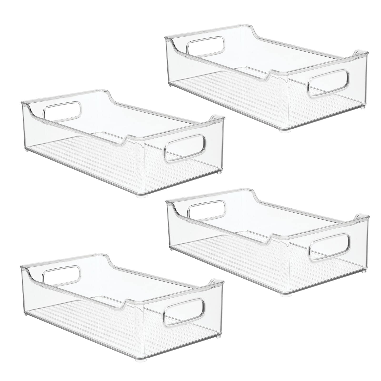 mDesign Wide Plastic Nursery Storage Container Bins with Handles for Organization in Cabinet, Closet or Cubby Shelves - Organizer for Baby Food, Bibs, Formula, and Burp Cloths - 4 Pack - Clear
