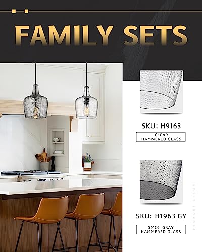 AUTELO Glass Pendant Light 8" Modern Pendant Lighting Hanging Lamps for Kitchen Island with Hammered Glass Shade Hanging Light Fixture H9163