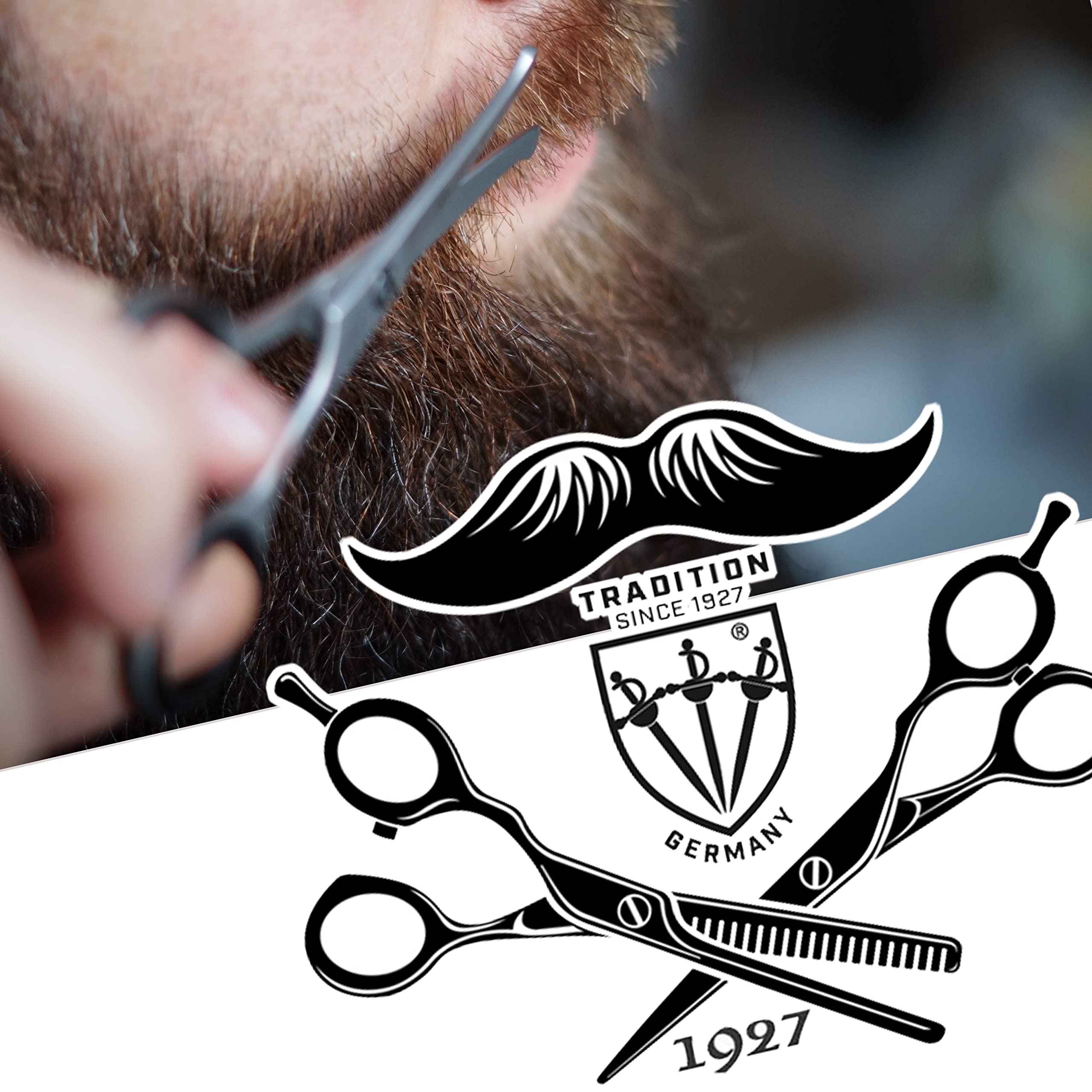 3 Swords Germany β professional BEARD MUSTACHE HAIR SCISSORS, stainless steel, straight blade, sharp, with black case