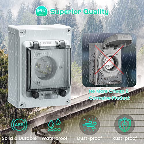 30 Amp Power Inlet Box, Briidea NEMA 3R Generator Inlet Box, NEMA L14-30P, 125/250 Volt, 7500 Watts Generator Transfer Switch, Weatherproof for Outdoor Use, ABS, Gray