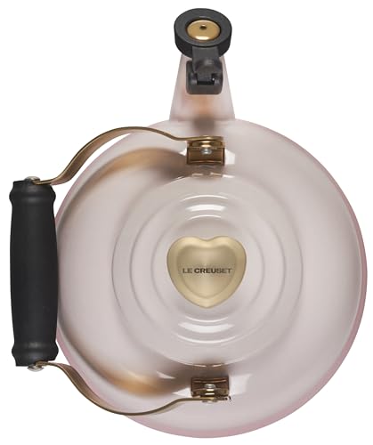 Le Creuset Enamel On Steel Whistling Tea Kettle w/Figural Heart Knob, Shell Pink
