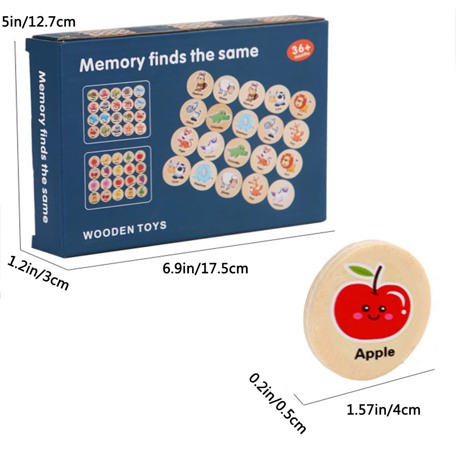 Pualsol Wooden Memory Game for Kids.20PC Memory Matching Games for Toddlers 2-4 Years.Preschool Game Memory Card Toy.Matching Games for Toddlers 1-3(Fruit)