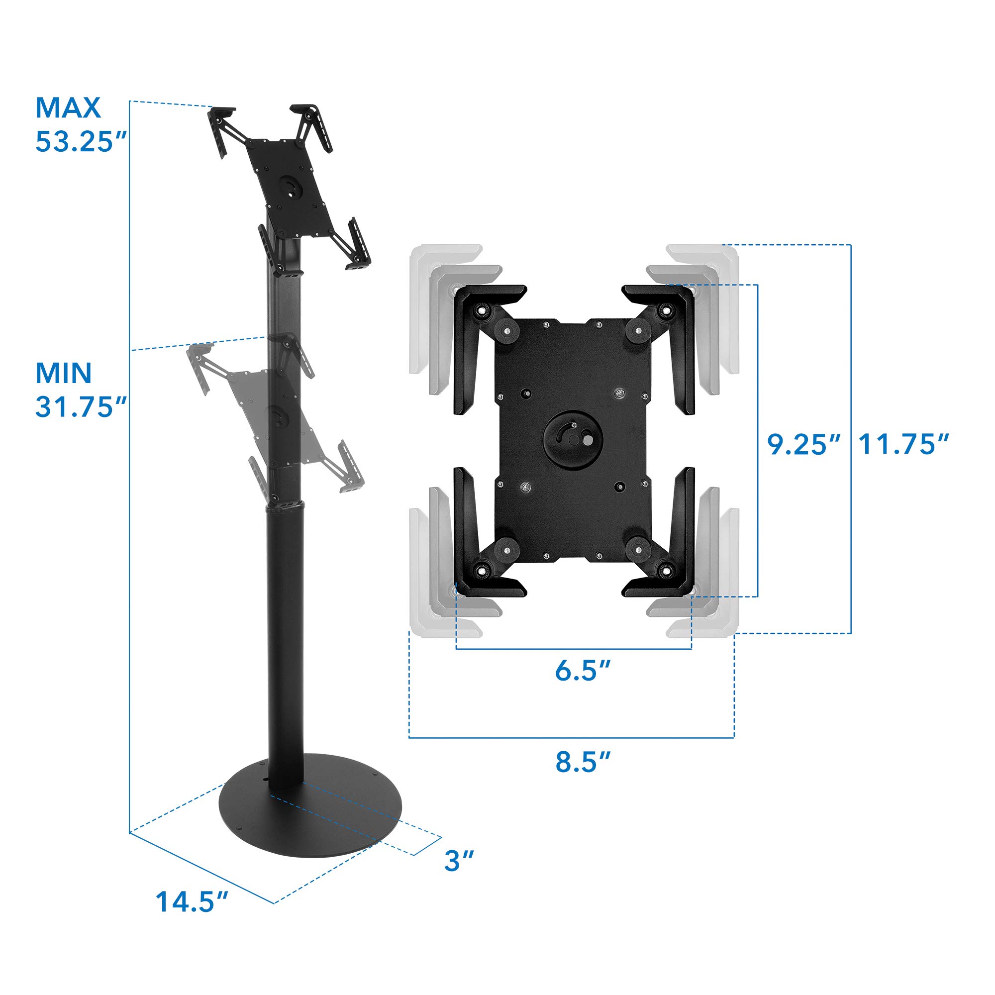 Mount-It! Anti-Theft Universal Tablet Kiosk Stand, Fits iPad Pro, Galaxy Tab, Surface Pro 9.7-13 Inch Tablets | Adjustable Floor Stand with Secure Locking for Retail, Trade Shows, POS, and Public Use