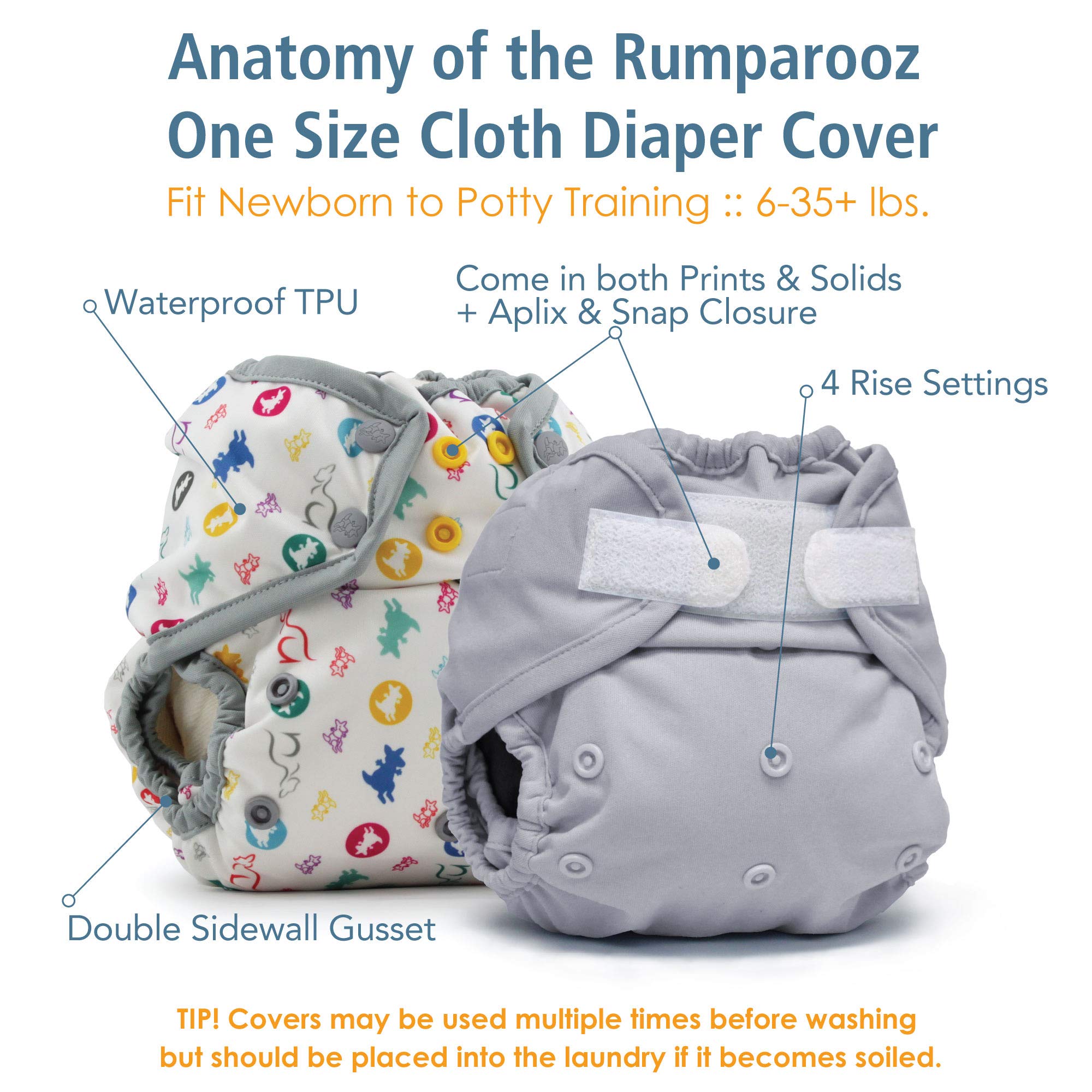 Kanga Care Rumparooz Double Leg Gusset Reusable Cloth Diaper Cover One Size Snap | Lava 6-35 lbs
