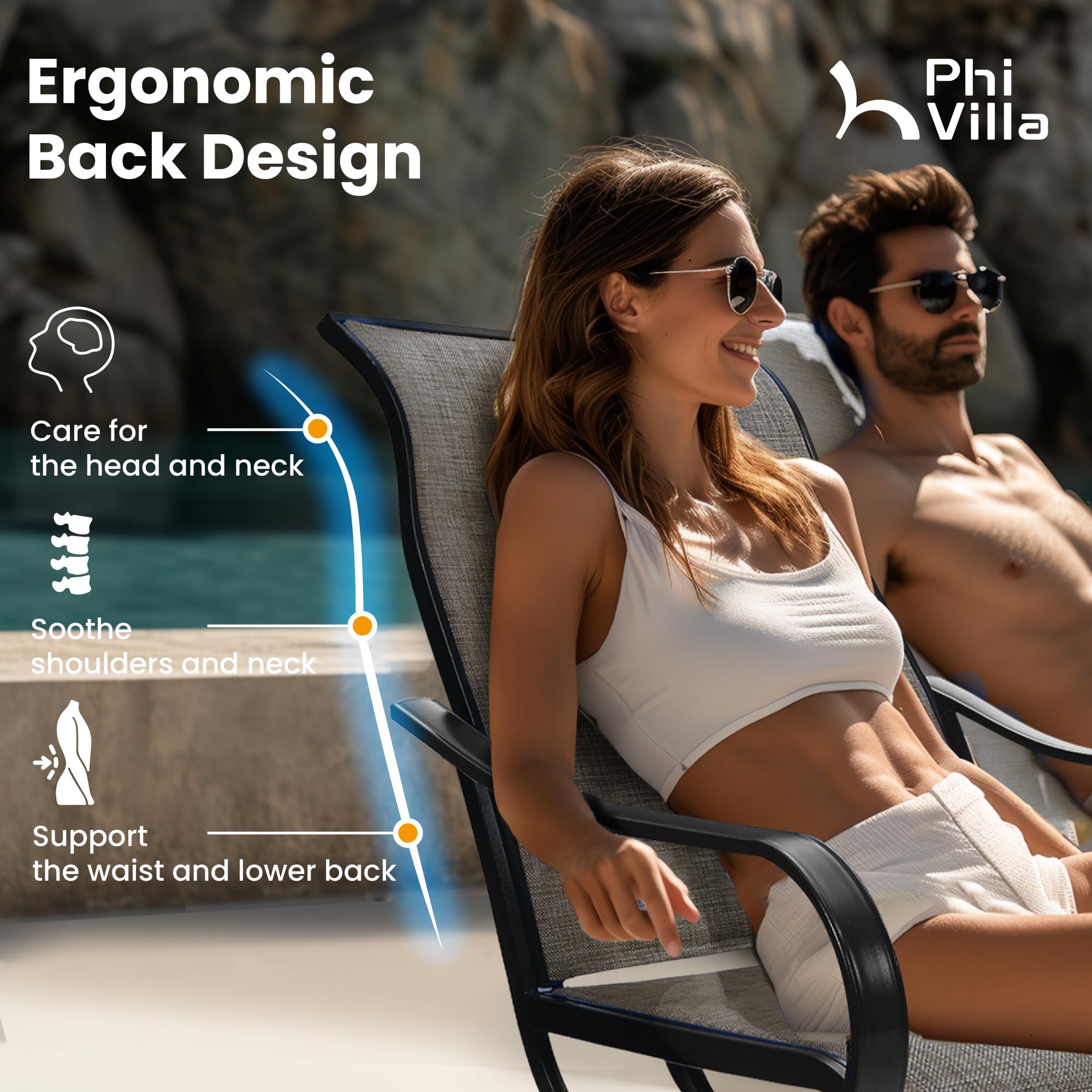 PHI VILLA 7 Piece Patio Dining Set for 6, 1 Large Metal Table and 6 Outdoor Dining Chairs with High Back and Padded Textilene, Outdoor Furniture Set for Garden, Yard