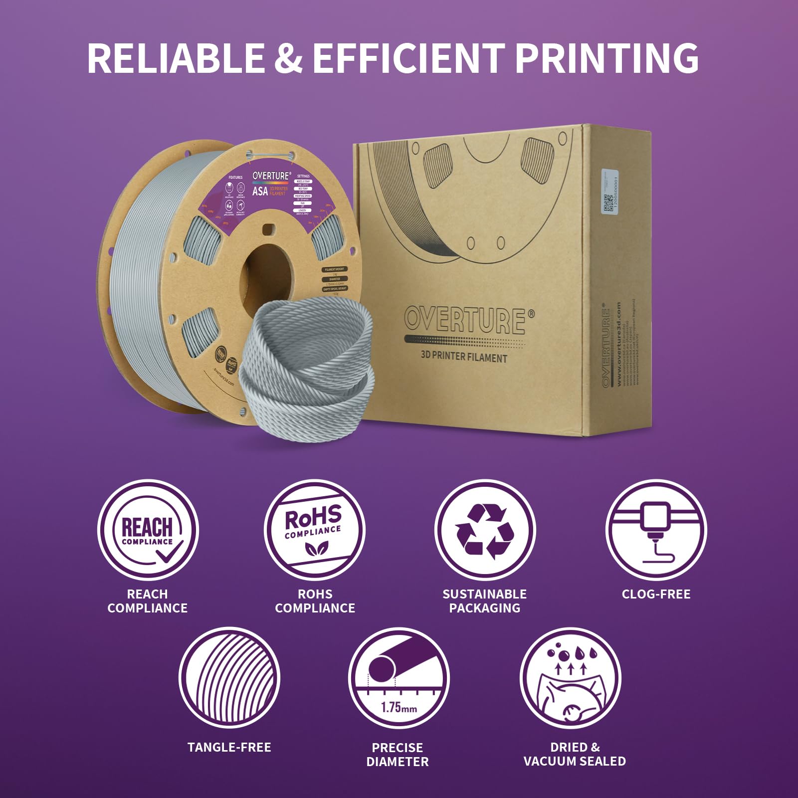 OVERTURE ASA Filament 1.75mm, 1kg Spool (2.2lbs) 3D Printer Filament, Premium Anti-UV, ASA Filament Perfect for Printing Outdoor Functional Parts, Dimensional Accuracy +/- 0.02 mm (White)
