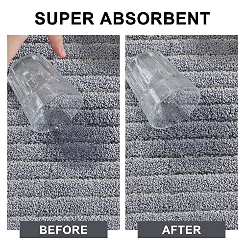 BEQHAUSE Kitchen Rugs and Mats Non Skid Washable Kitchen Floor Mat with TPR Backing 100% Polyester Grey Kitchen Mat Set of 2 Absorbent Runner Rugs for Kitchen 20x30inch/20x48inch