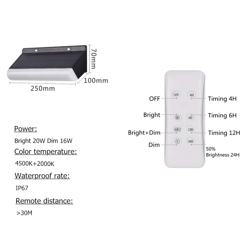 GSYFDZSWZX Fengyan Landscape Lights 2pcs/lot LED Outdoors Solar Light with Remote Control Double Light Effect Solar Lamp for Garden Home Solar LED Wall Lamp LED Street Lamp (Color : Black)