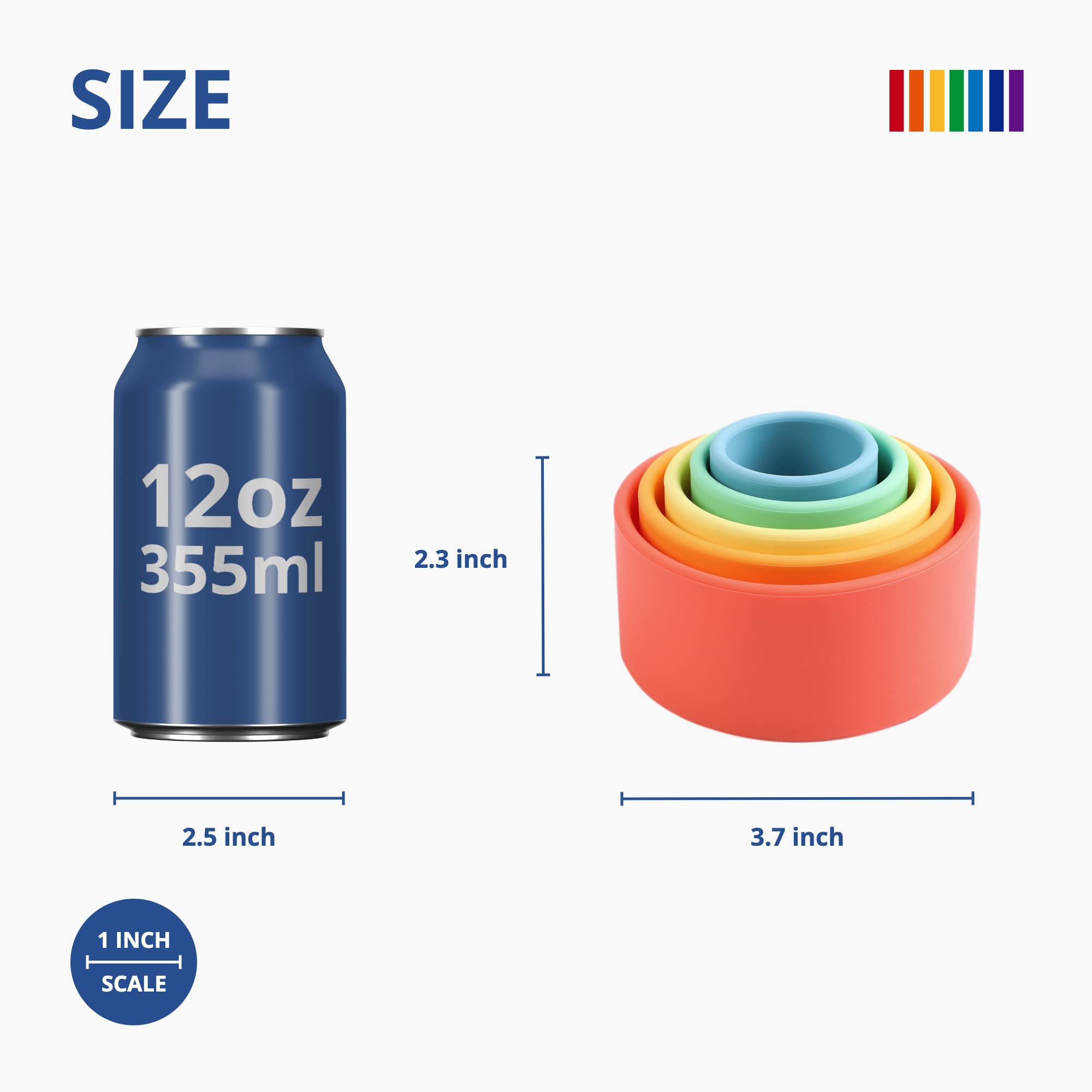 BLUE GINKGO Silicone Stacking Cups β Nesting & Sensory Stacking Toy for Toddlers | Open-Ended Montessori Toy with 5 Cups (Matte Colors)