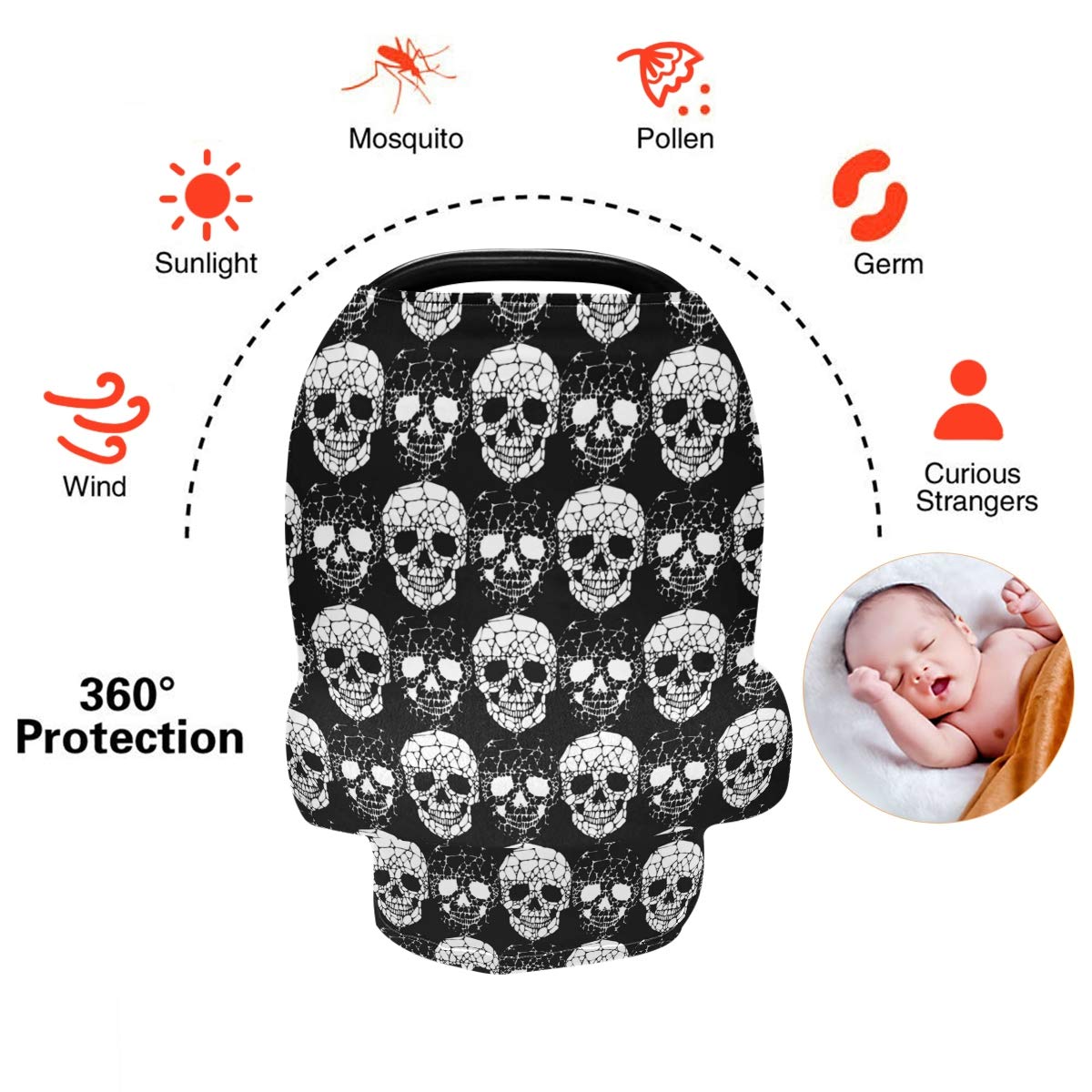 Nursing Cover Breastfeeding Scarf Gothic Skull- Baby Car Seat Covers, Stroller Cover, Carseat Canopy (n)