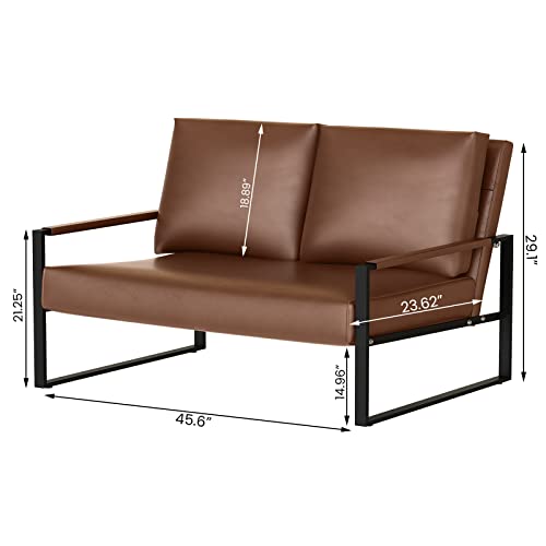 AWQM Faux Leather Loveseat Sofa, Mid-Century 2-Seat Sofa, Modern Living Room Love Seat for Small Spaces - Brown