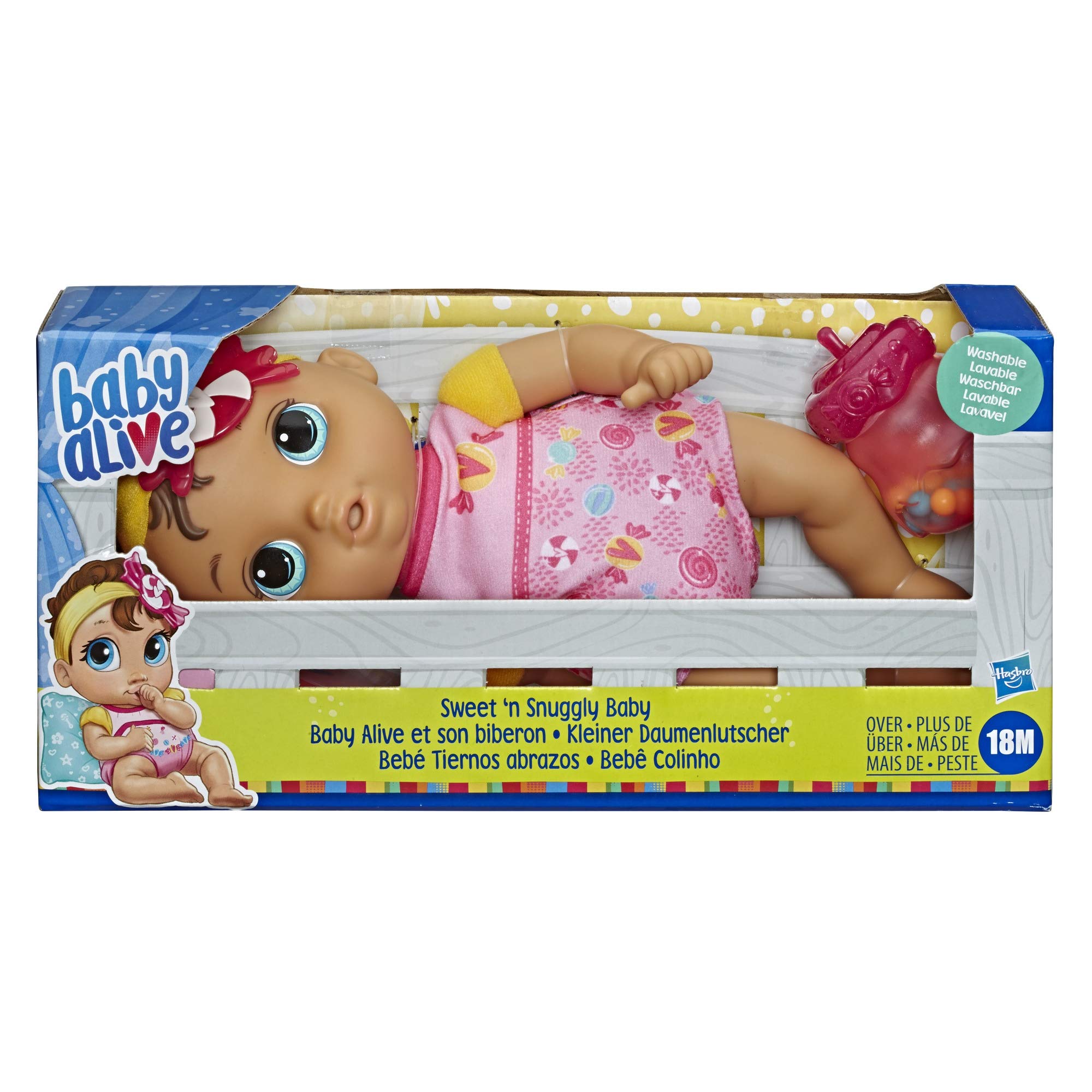 Baby Alive Sweet ‘n Snuggly Baby, Soft-Bodied Washable Doll, Includes Bottle, First Baby Doll Toy for Kids 18 Months Old and Up, Pink