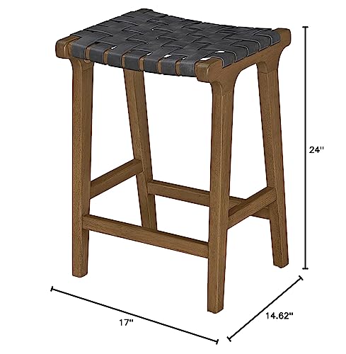 Ball & Cast Woven Strips Counter Height Bar Stools 24" H Backless Stool Chair, Dark Grey Faux Leather