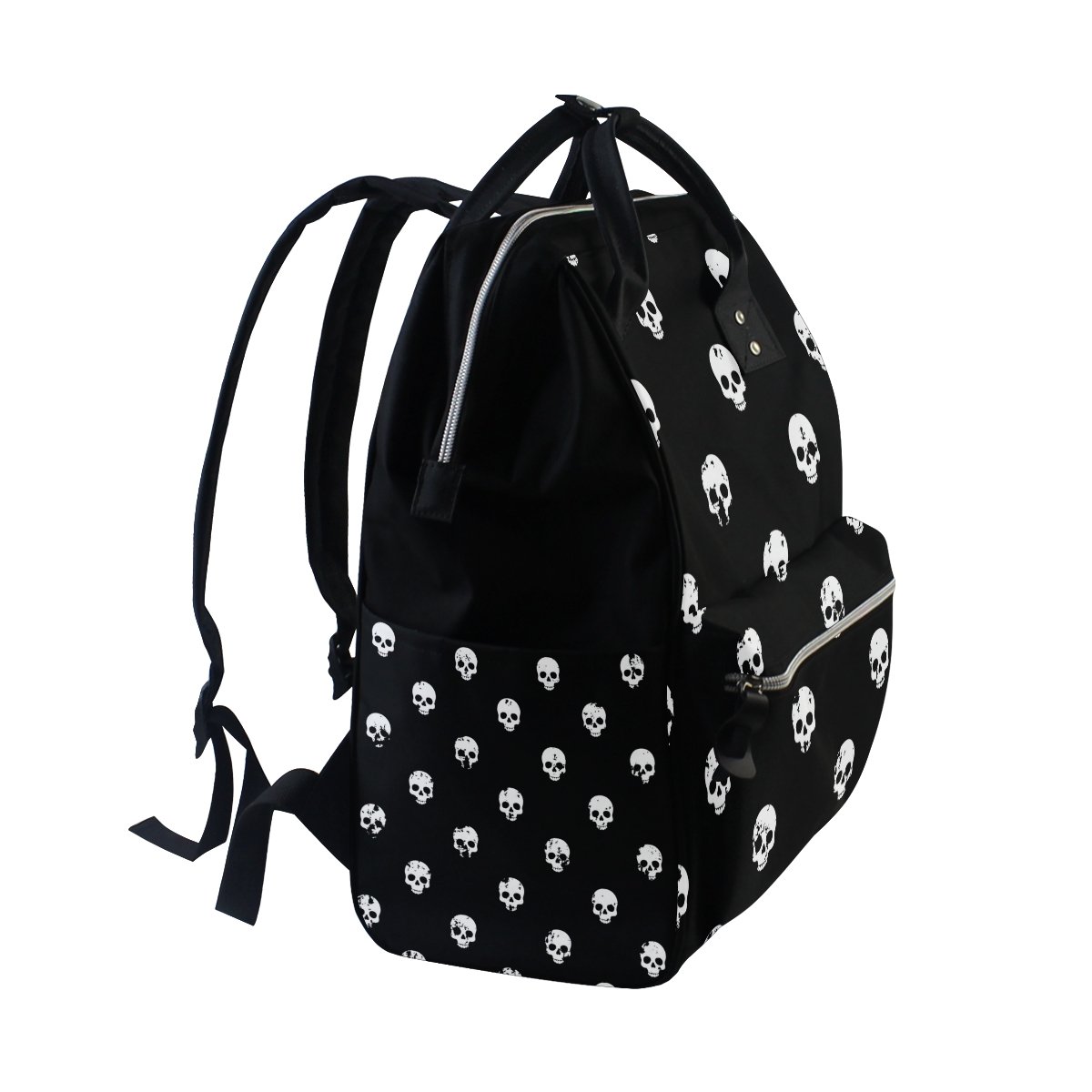 My Little Nest Large Capacity Diaper Bag Black White Skulls Pattern Durable Multi Function Travel Backpack for Mom Girls