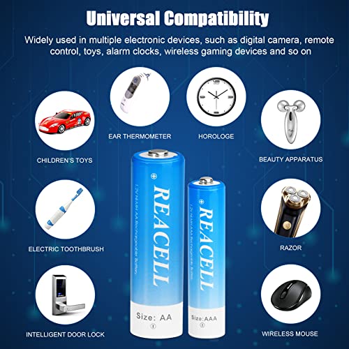REACELL Rechargeable AA AAA Battery Combo 24 Pack, High Capacity 1.2V NiMH AA and AAA Rechargeable Batteries (12 Pack 2800mAh Double A Batteries & 12 Pack 1100mAh Triple A Batteries)