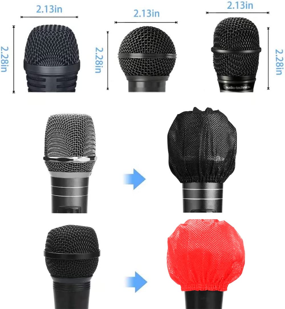 400pcs Microphone Cover Disposable,Mic Windscreen Non-Woven Handheld Mic Cover Black，white，red Pop Filter Individually Wrapped, 3.34in
