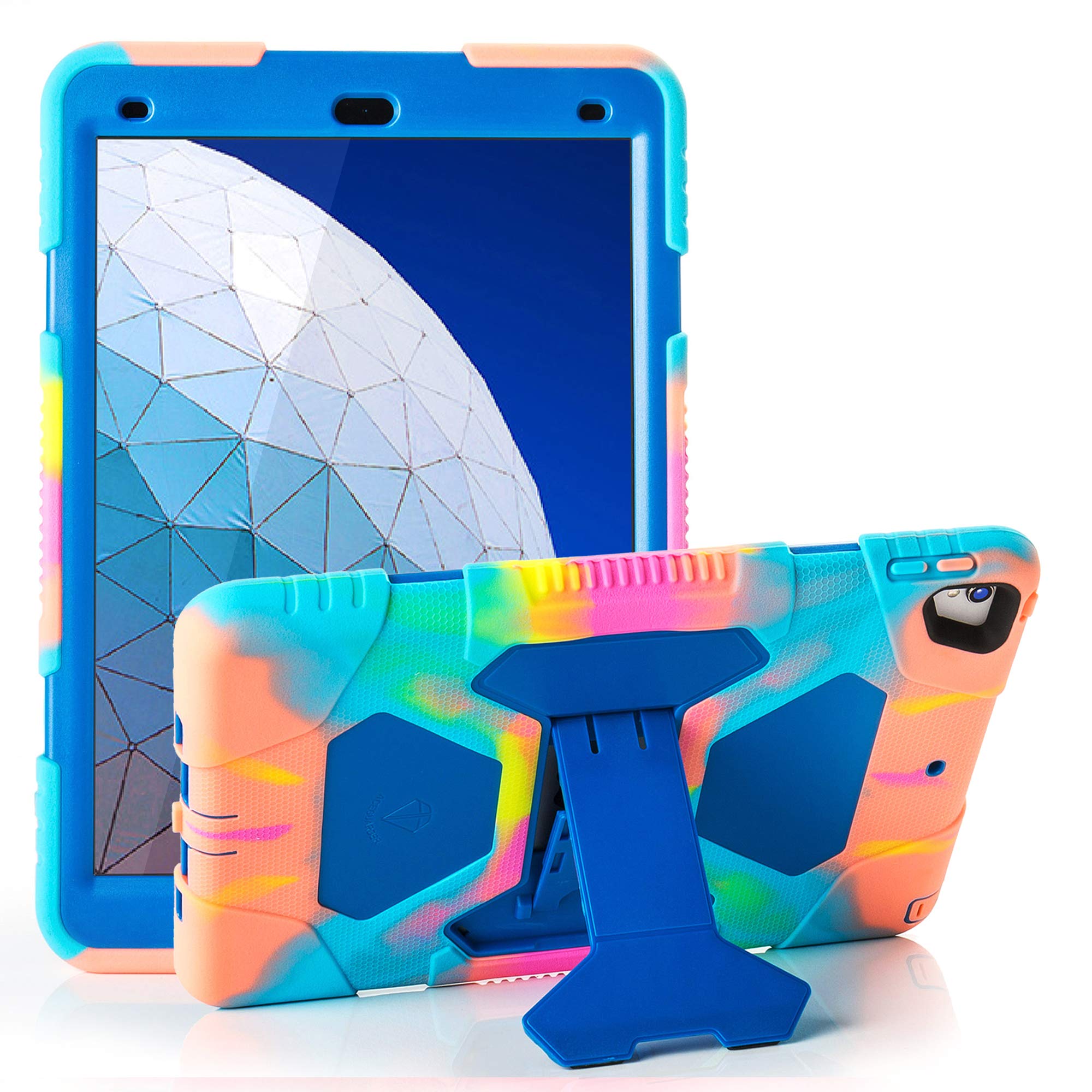 iPad Air 10.5" 2019/iPad Pro 10.5 2017 Case ACEGUARDER Ultra Protective Rugged Cover with Kickstand for Kids Shockproof Impact Resistant - Icecream/Blue