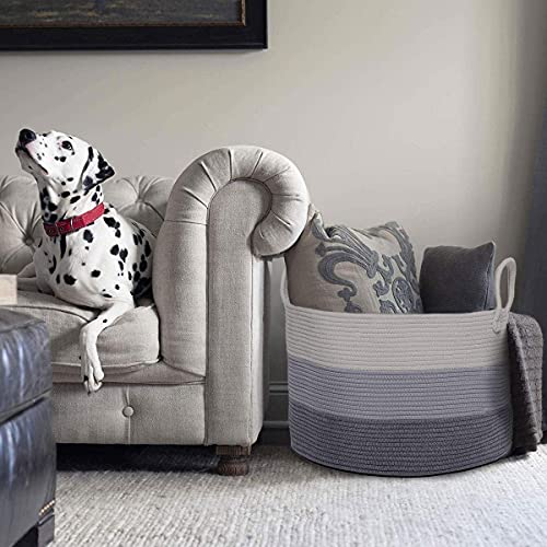 UFREE Extra Large Cotton Rope Basket XXXLarge, Wide 21.7'13.8' Decorative Laundry Hamper Basket Tall Blanket Storage Basket for Living Room Large Blanket Basket