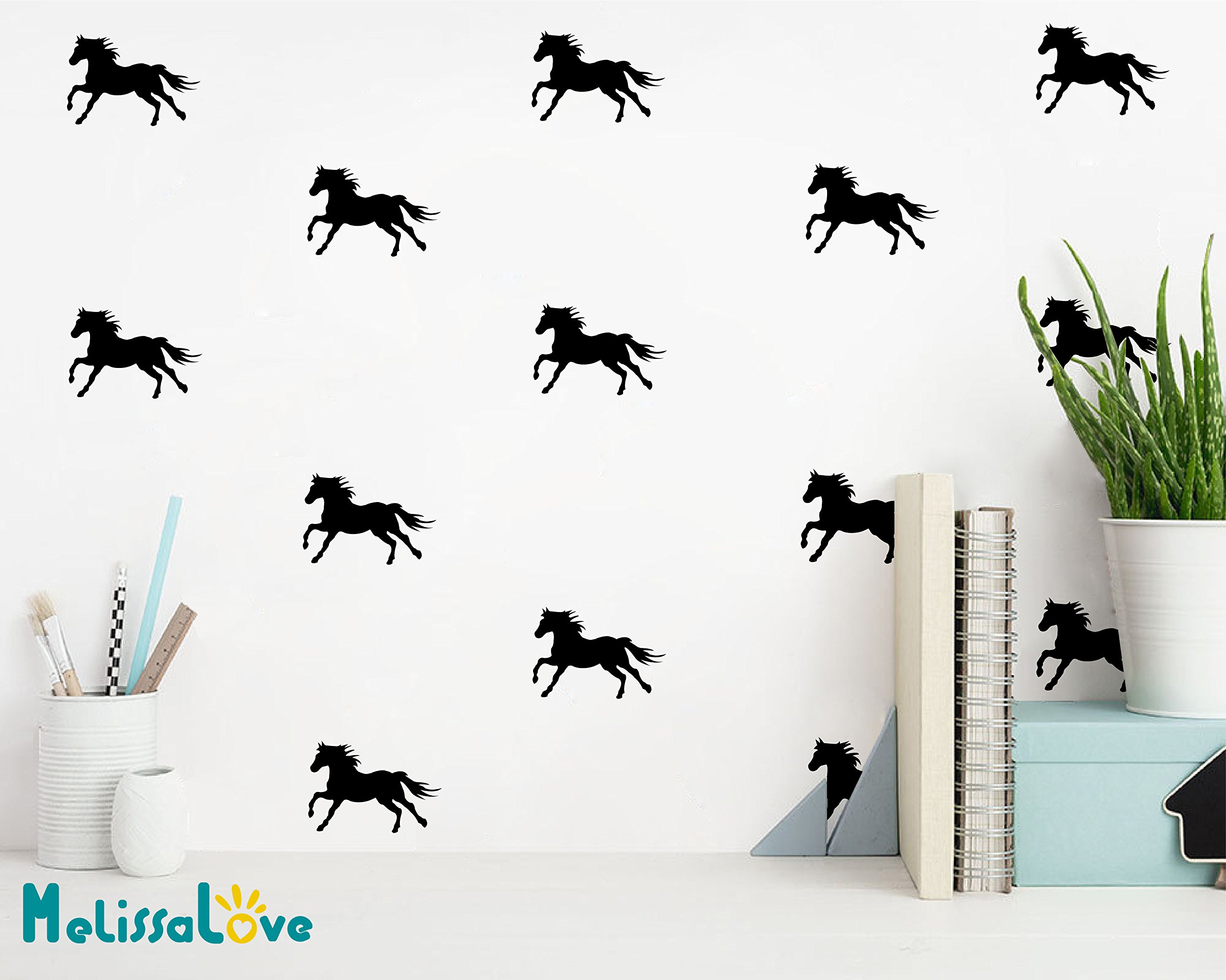 DXLING 32pcs/Set Metallic Equestrian Horse Wall Stickers Vinyl Wall Decals Decor Kids Room Living Room Wallpaper Removable Mural SA525 (Black)