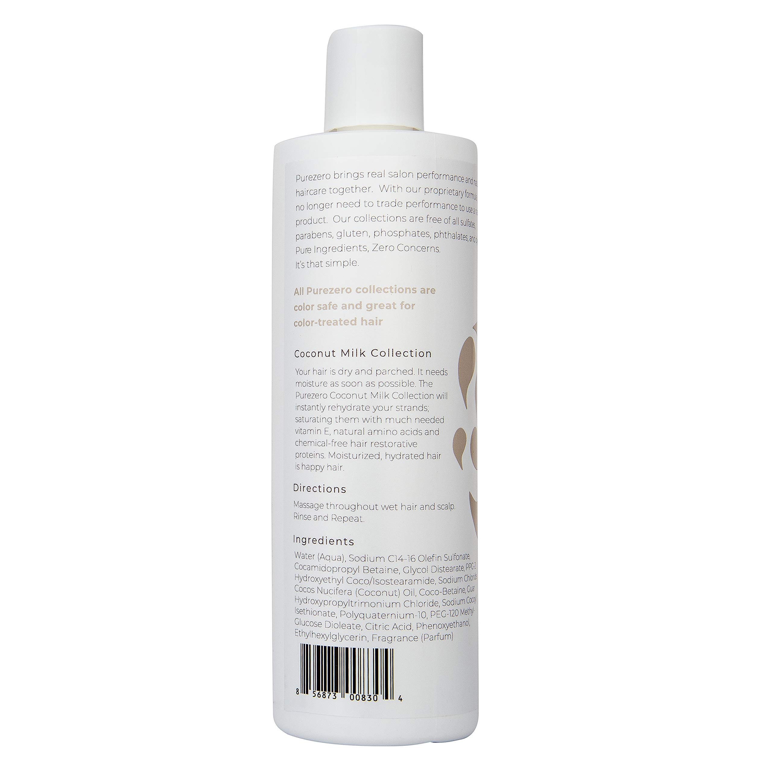 Purezero Coconut Milk Shampoo & Conditioner Set - 100% Vegan & Cruelty Free - Intense Hydration & Increase Shine - Zero Sulfates, Parabens, Dyes - Fight Dandruff & Frizz