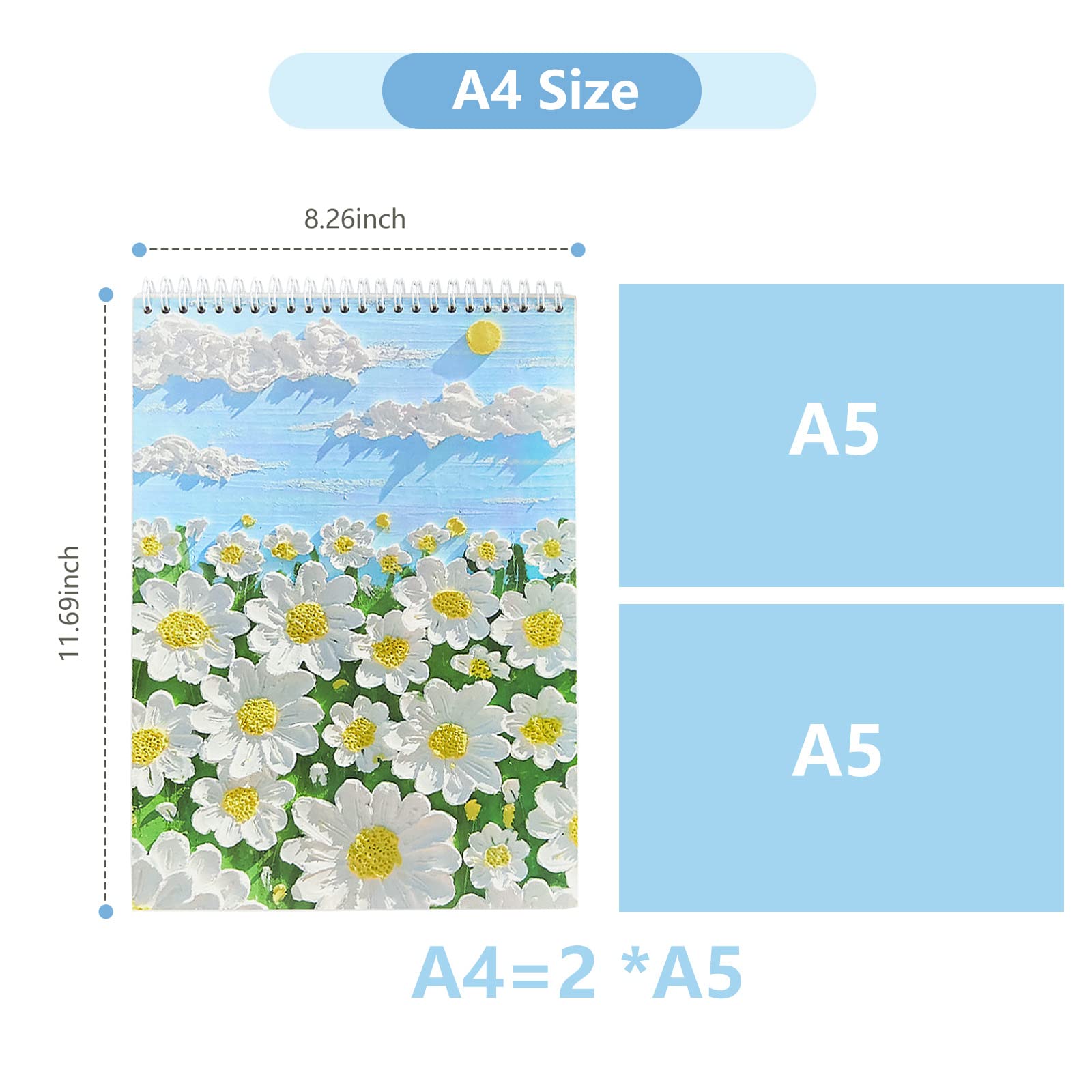 A4 Size Sticker Storage Book Collecting Album 40 Sheets Reusable Stickers Collection Organizer 8.3 x 11.7 Inches Blank Release Paper Book (Daisy)