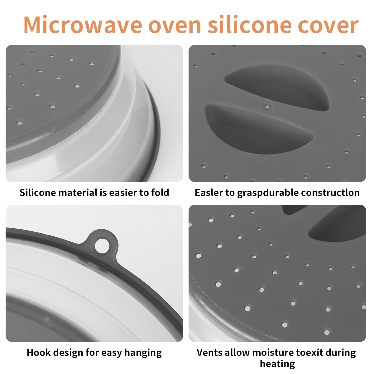 ALXBSONE Microwave Cover for Food, Splatter Guard Cover for Microwave, Plate Dish Lid for Microwave Oven Medium(Grey)
