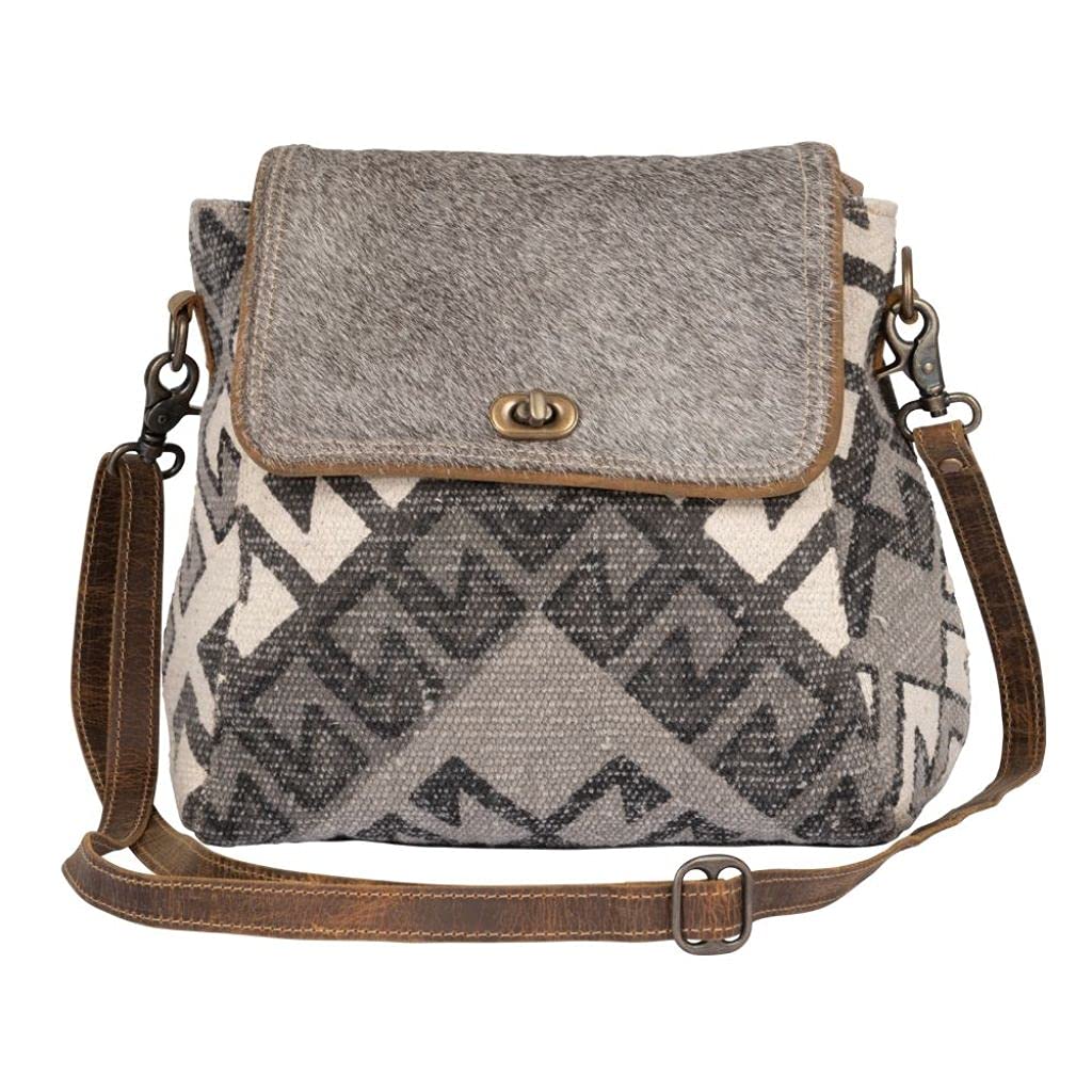 Myra Bag Stormy Love Shoulder Bag Upcycled Canvas, Leather, Cowhide & Rug S-2202
