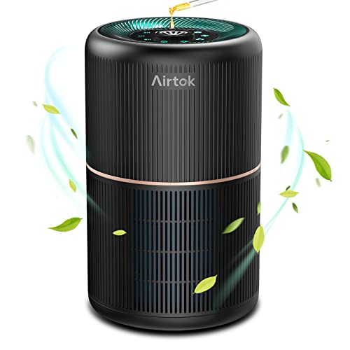 AIRTOK HEPA Air Purifier for Home Bedroom with Fragrance Sponges | 4-In-1 H13 True HEPA Air Filter for Smoke Dust Pollen Pet Dander Odors,99.97% Removal to 0.1 Microns | Ozone-Free, Night Light,Black