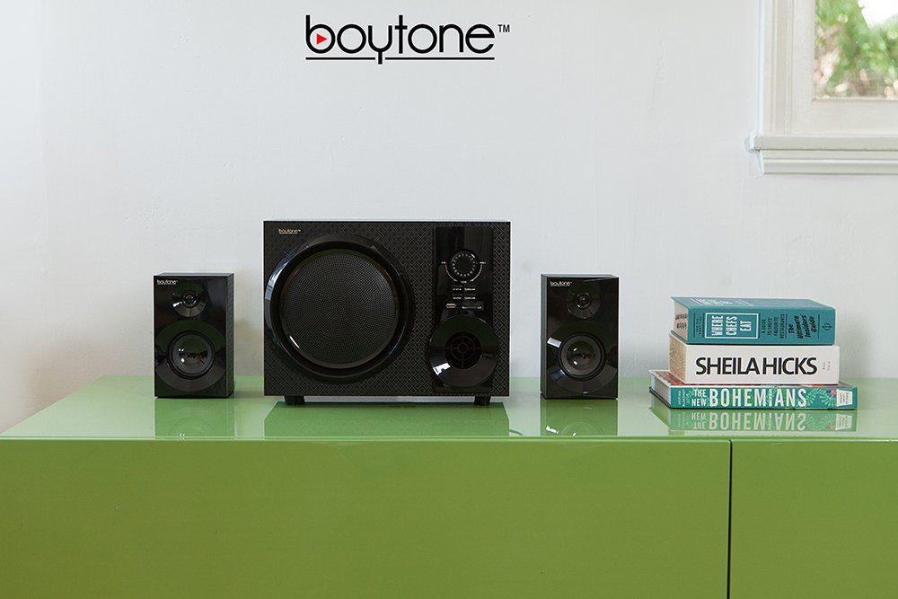 Boytone BT-210FD, Ultra Wireless Bluetooth Main unit, Powerful Sound with Powerful Bass System 30 watt, Excellent Quality Clear Sound & FM radio, with Remote Control Aux Port, SB/SD/ for Smartphone's , Tablets , Desktop Computers , Laptops ,Black Color