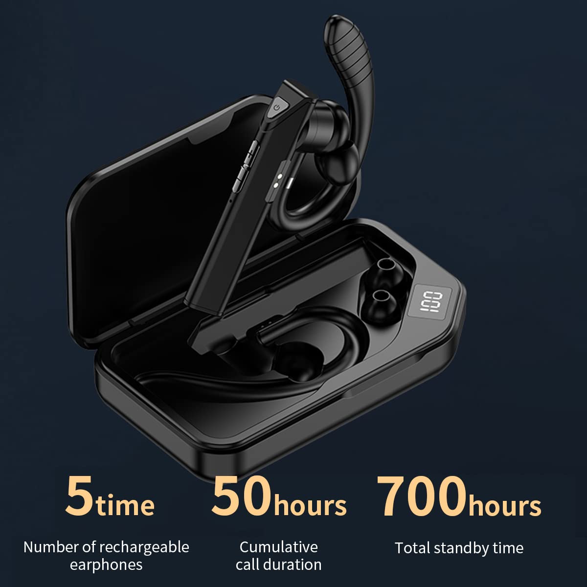 Bluetooth Earphones Suitable for Truck Drivers, Single Ear Bluetooth Earphones with Noise reducing Microphone, Suitable for Driving Business Offices for 120 Hours with Long Battery Life