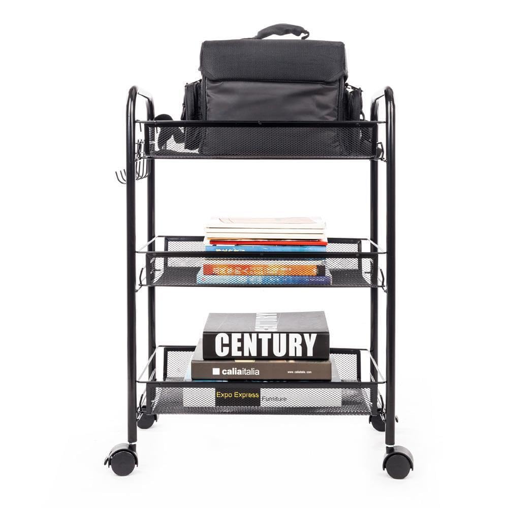 3 Tiers Shelf Metal Mesh Rolling Trolley Storage Rack Organizer for Home Kitchen