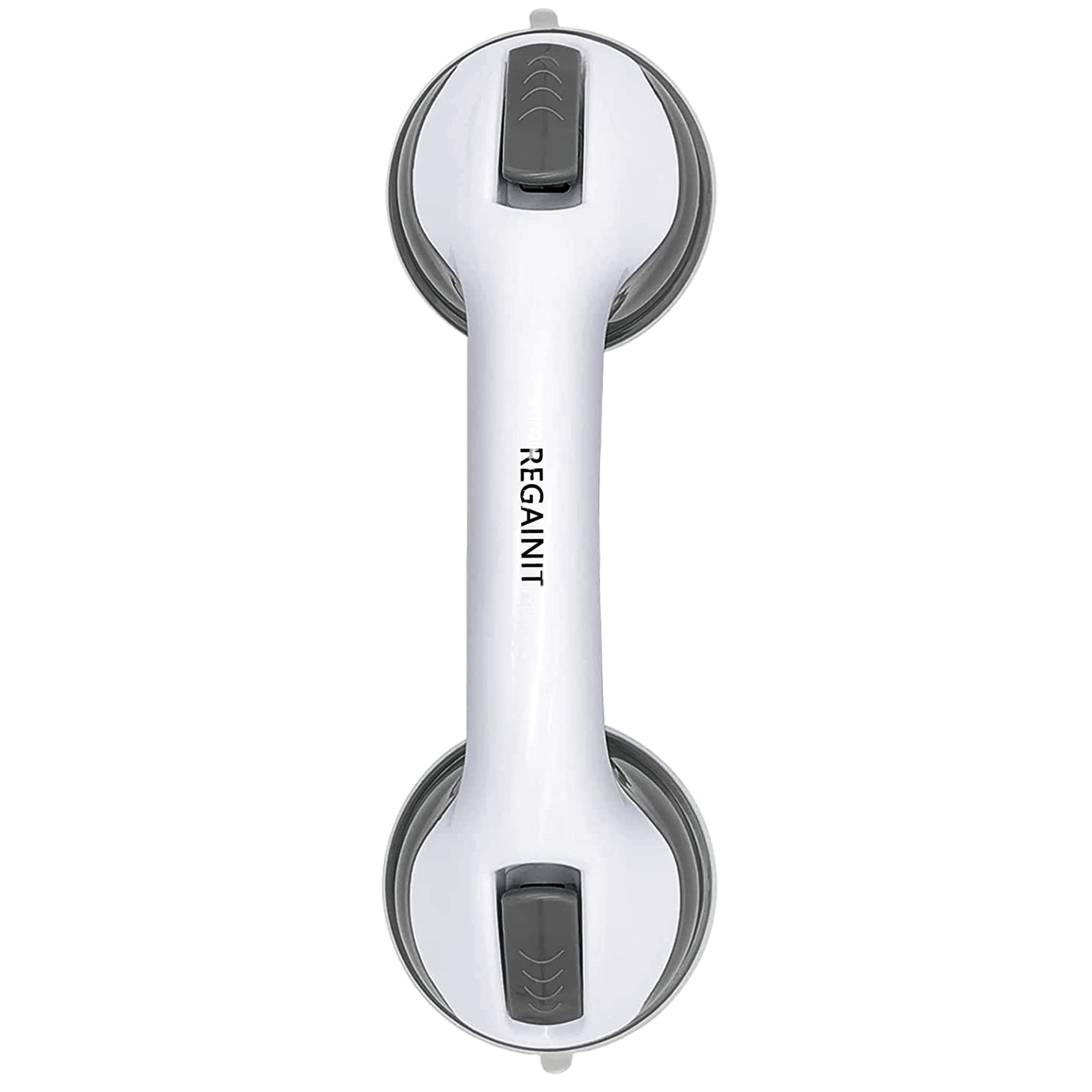 REGAINIT Suction Shower Handle 12-inch | Safety Hand Rail for Bathtubs and Showers | Bathroom Grab Bars | Handicap Grab Bars | Strong Hold Suction Cups | Non-Slip Grip for Elderly, Kids, (1Pack,Grey)