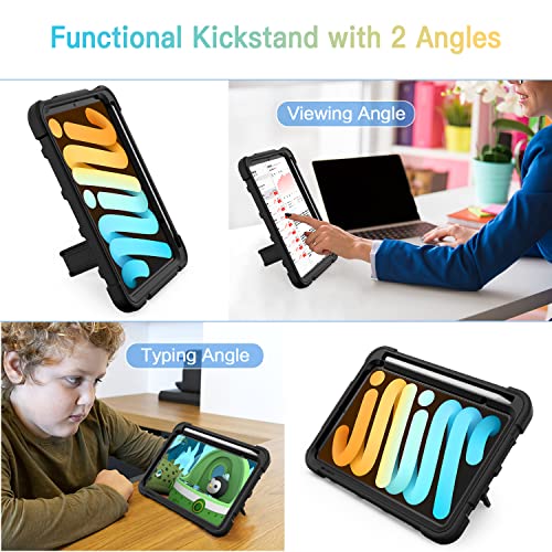 Azzsy Case for iPad Mini 6 8.3 Inch 2021 with Pencil Holder, Slim Heavy Duty Shockproof Rugged Protective Kids Case for iPad Mini 6th Generation 8.3β2021,Black