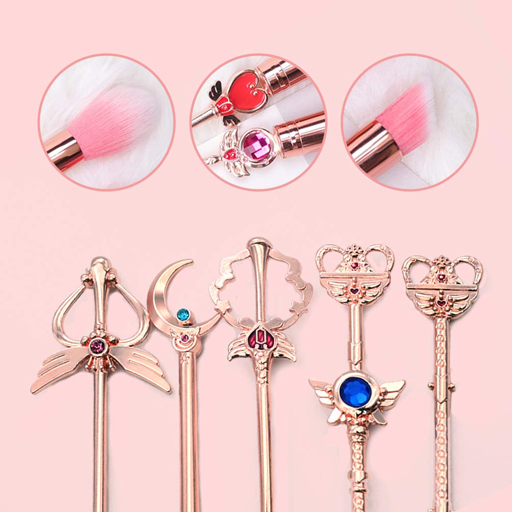 KUASU Sailormoon Makeup Brush Set w/Pouch - Rose Gold Cosmetic Brushes With Sailormoon Gems (MJ155)γ