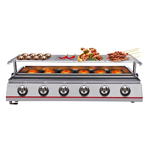 6 BBQ Stainless Steel Propane Gas Grill,Portable Tabletop Grill with Sear Side Burner,Non-stick Barbecue Grill for Patio Party Picnic 31.1 * 9.84 inches