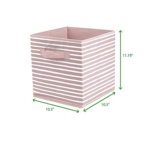 Mind Reader STRIPEBIN-PNK Stripes Design, Foldable Basket with Handles, Decorative Storage, Cube Organizer Bin, Bathroom, Bedroom, Children's Toys, Pink, One Size, 1 Pack