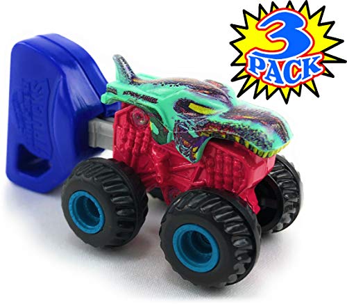 Hot Wheels Monster Trucks Mini Mystery Trucks with Key Launcher (Assorted Series) Blind Box Gift Set Party Bundle - 3 Pack