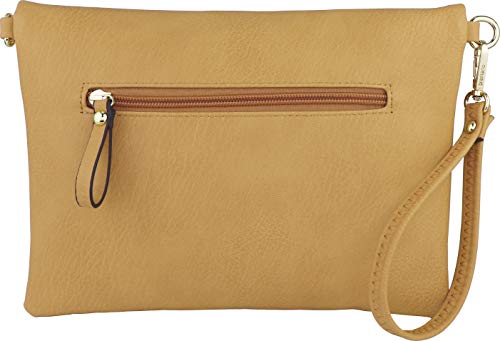 B BRENTANO Fold-Over Envelope Wristlet Clutch Crossbody Bag (Mustard Yellow)