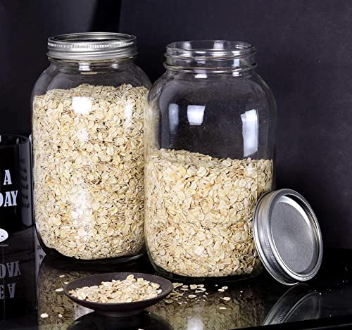 3 Pack Mason Jars 64 oz Wide Mouth with Lid and Band, Half Gallon, Airtight Lids , Clear, Glass (Set of 3)