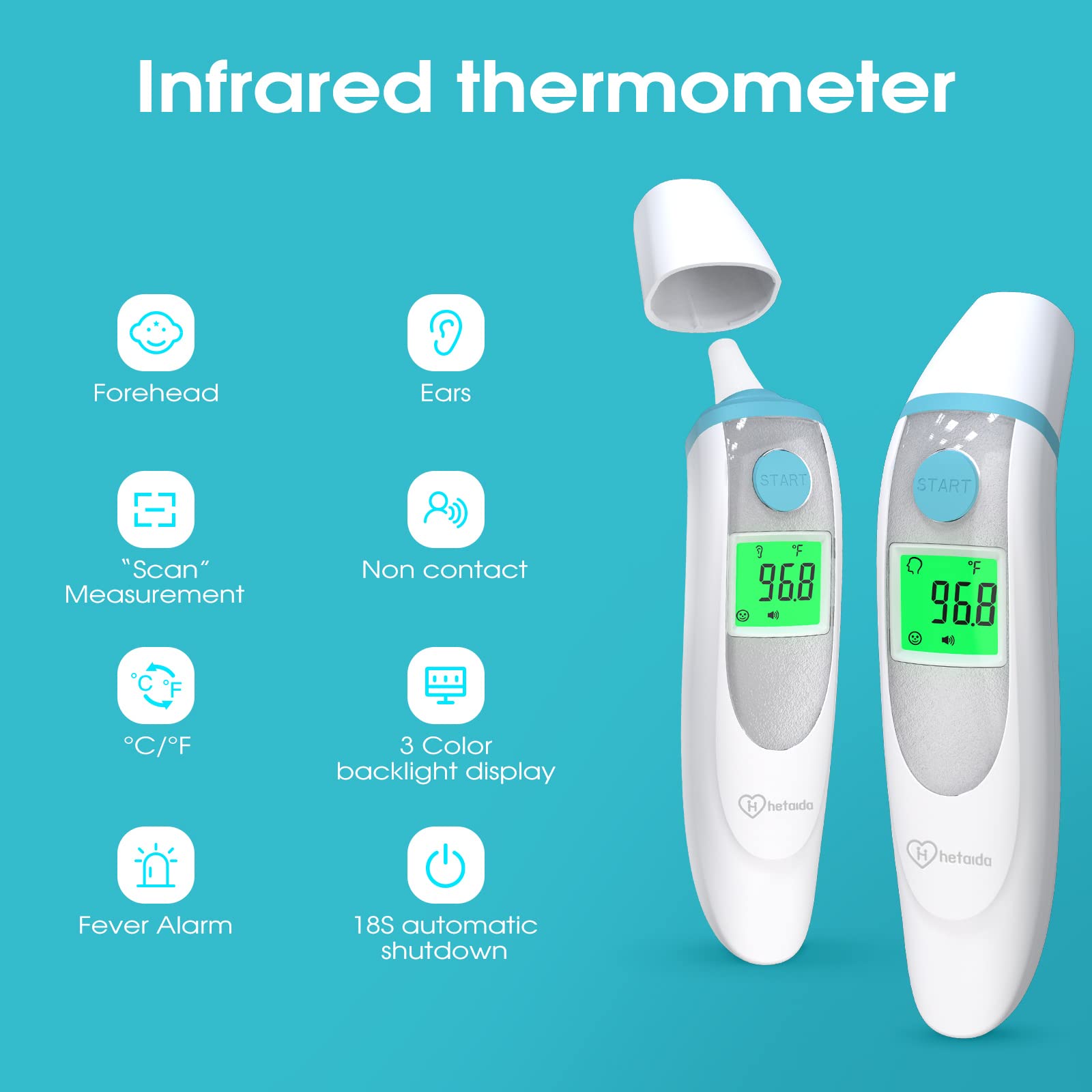 Forehead Thermometer for Adults, 4 in 1 Ear Thermometer for Kids, No Touch Baby Thermometer, Digital Thermometer with Fever Alarm and Object Measurement - Fast, Reliable and Accurate (White)