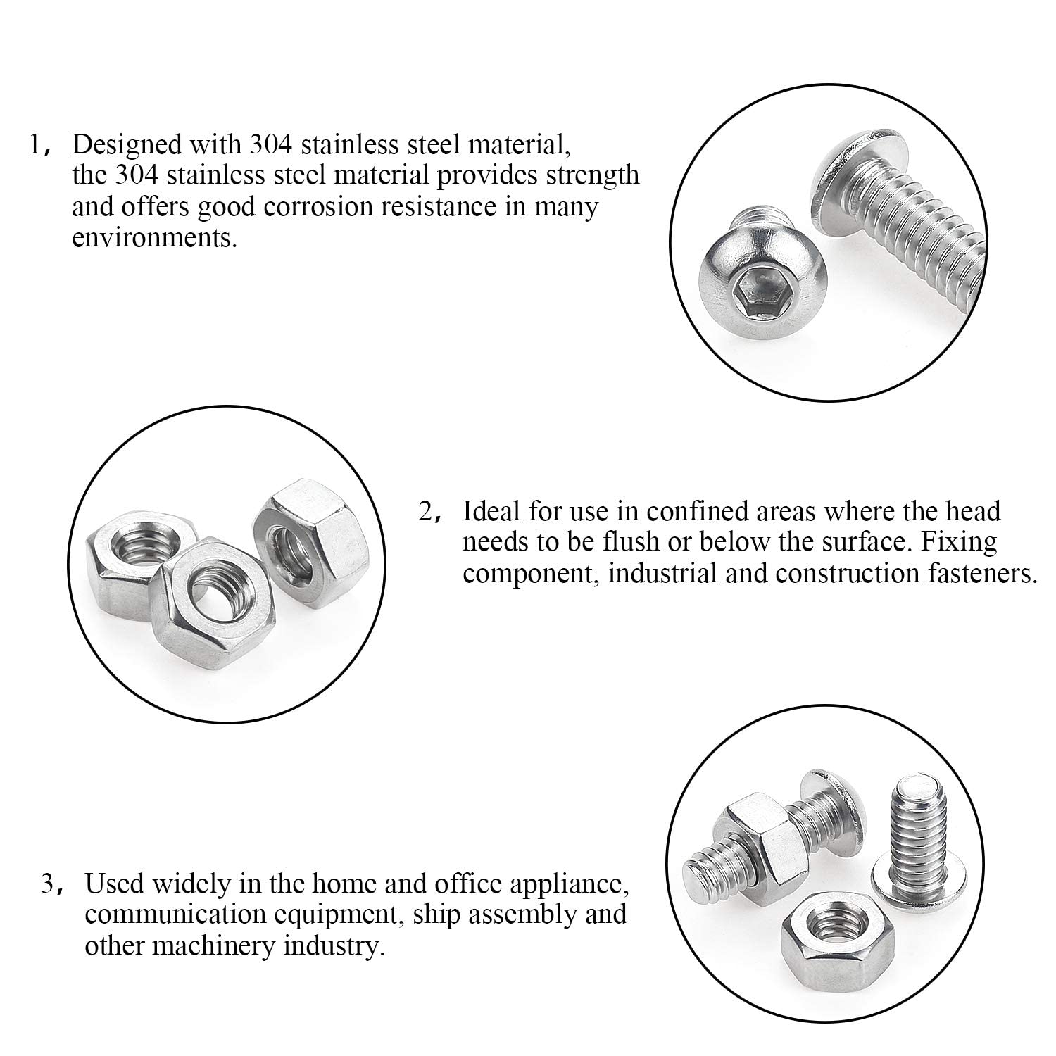 DYWISHKEY 60 Pieces 1/4-20 x 3/8" 1/2" 5/8" 3/4" 1" Stainless Steel 304 UNC Threads Hex Button Head Cap Screws Bolts and Nuts Assortment Kit with Hex Wrench