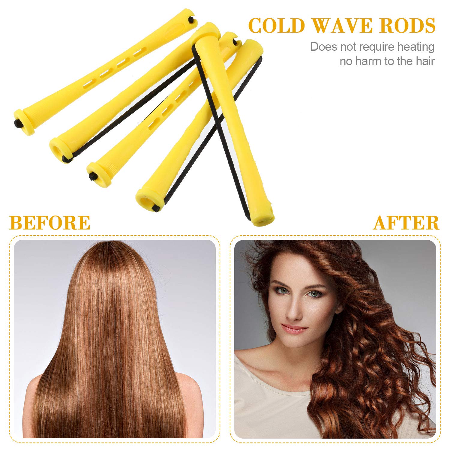 WILLBOND 36 Pieces Cold Wave Rod Hair Perm Rods Hair Rollers Perming Curlers with Steel Rat Tail Comb for Hairdressing Styling