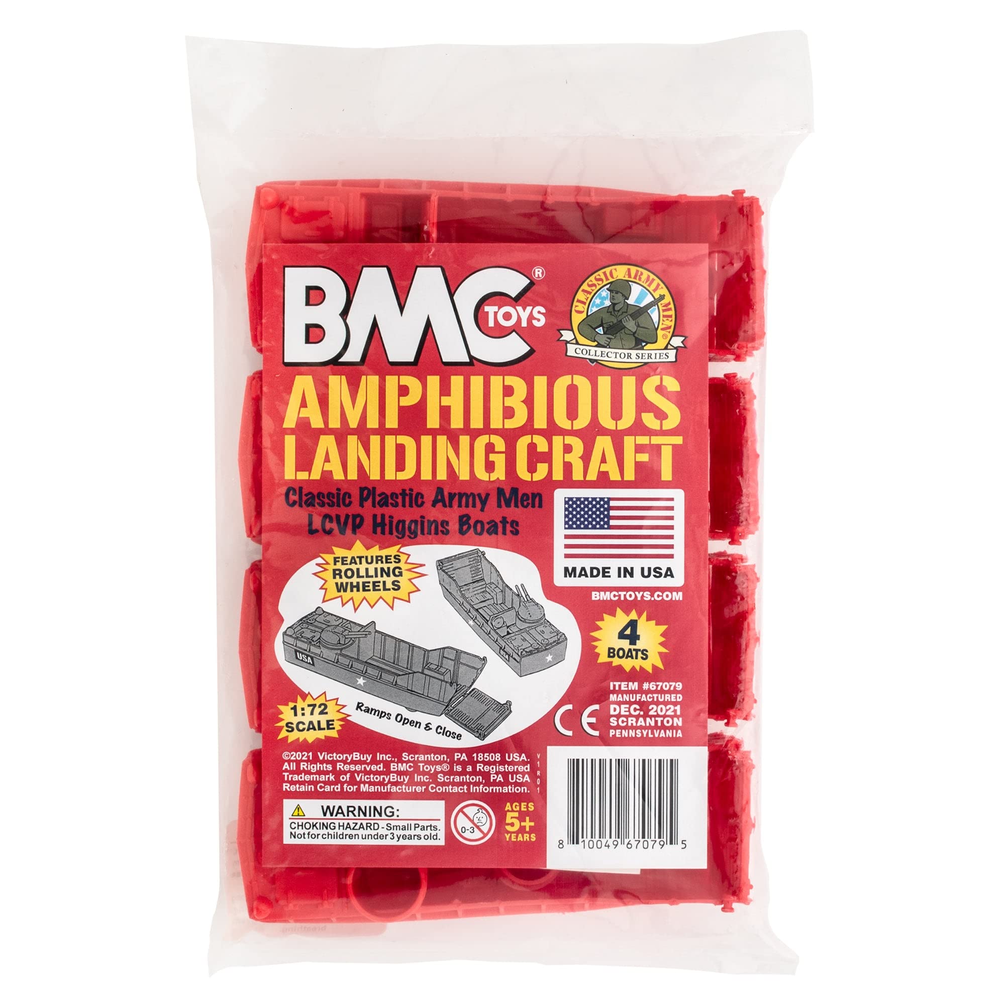 BMC Classic Marx Landing Craft - 4pc Red Plastic Army Men Boat Vehicles