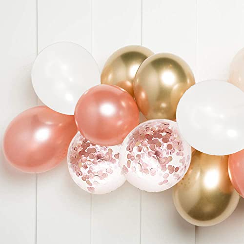 Rose Gold White Balloons, 50pcs 12 Inches Gold and White Latex Balloons for Baby Shower, Wedding, Birthday Party Backdrop Decorations