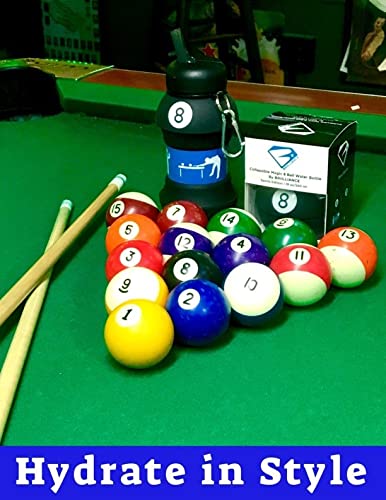 8 Ball Water Bottle - Collapsible Silicone Durable Handheld H2O Wide Mouth Black Sports Billiards Ball Container holds 19oz