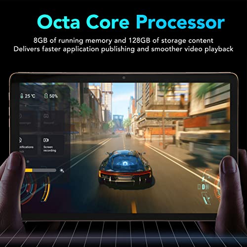 4G LTE Tablet, 5MP Front 13MP Rear 8GB 128GB 1920x1200 Resolution AU Plug 100-240V 10.1 Inch Tablet 8 Core CPU for Android 11.0 for Learning (Gold)