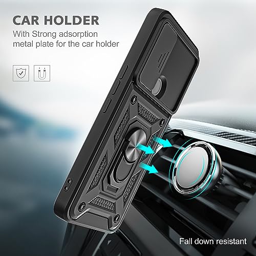AKINIK for TCL 30 XE 5G Phone Case with Slide Camera Cover and 2pcs HD Screen Protector, 360° Rotation Ring Kickstand [Military Grade] Case for TCL 30 XE 5G (Black)