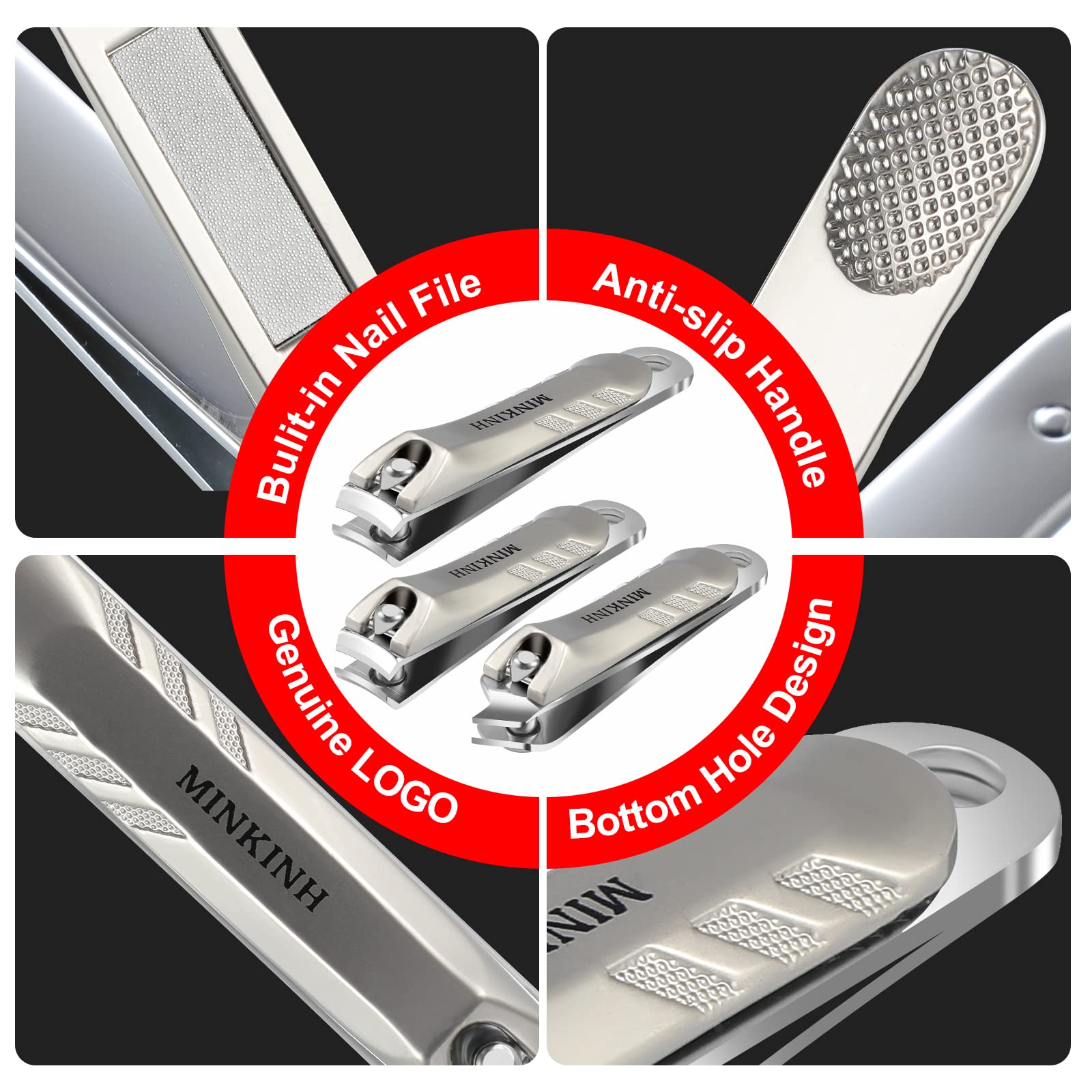3 Pack Nail Clippers Set- Stainless Steel Fingernail & Toenail Clippers, Sharp Nail Clippers for Thick Nails or Ingrown Nails, Personal Pedicure Kit for Women and Man Gold